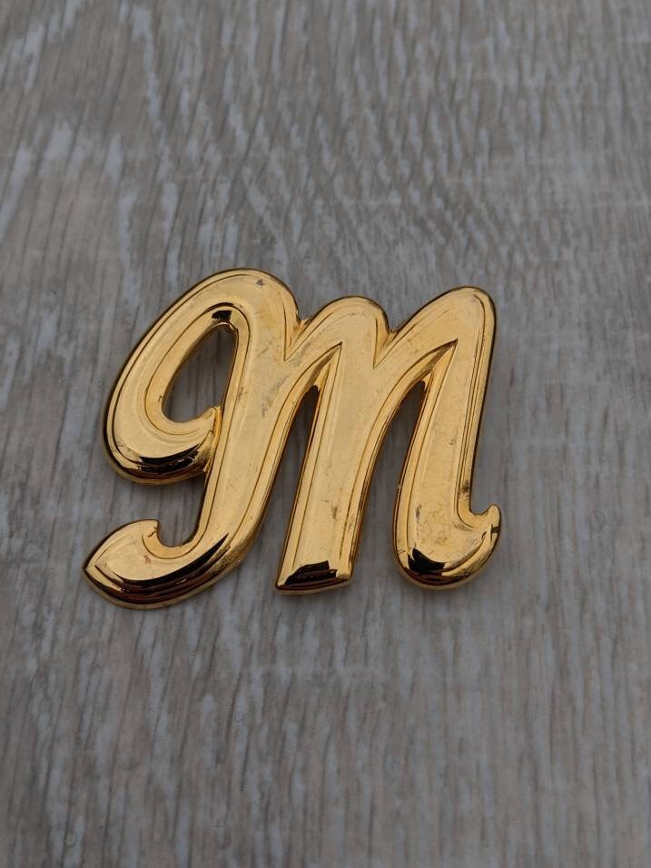 18K Gold Plated Cursive Capital Letter M Initial Monogram | Etsy