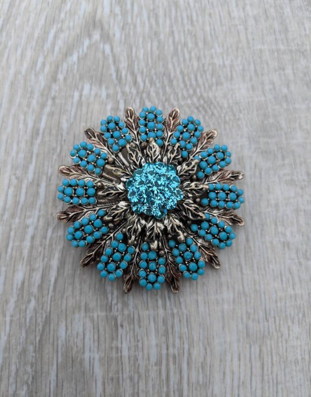 Faux Turquoise Seed Pearls, Bright Turquoise Rhinestones, and Silver ...