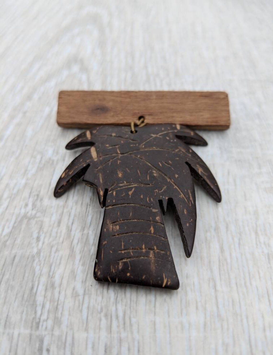 Coconut Shell and Wood Palm Tree Dangle Brooch | Etsy