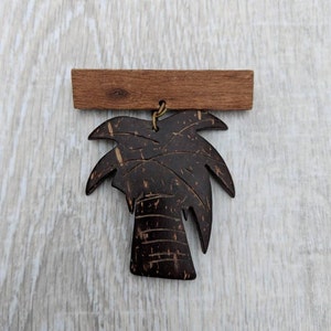 Coconut Shell and Wood Palm Tree Dangle Brooch - Etsy