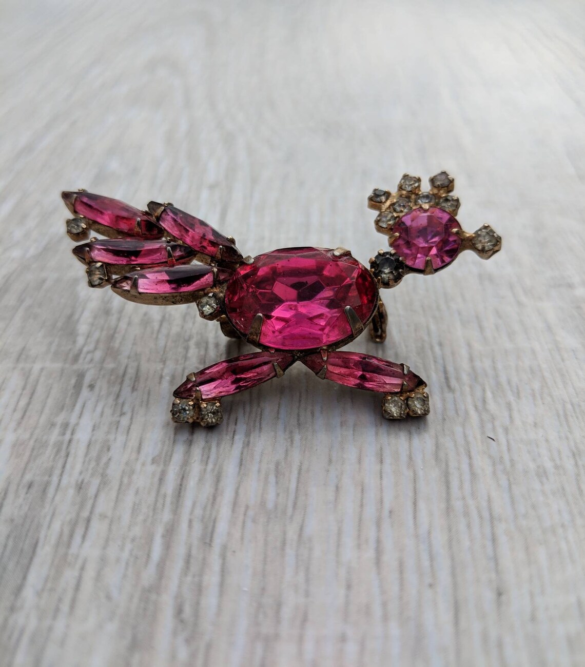 Bright Pink and Clear Rhinestone Roadrunner Brooch - Etsy