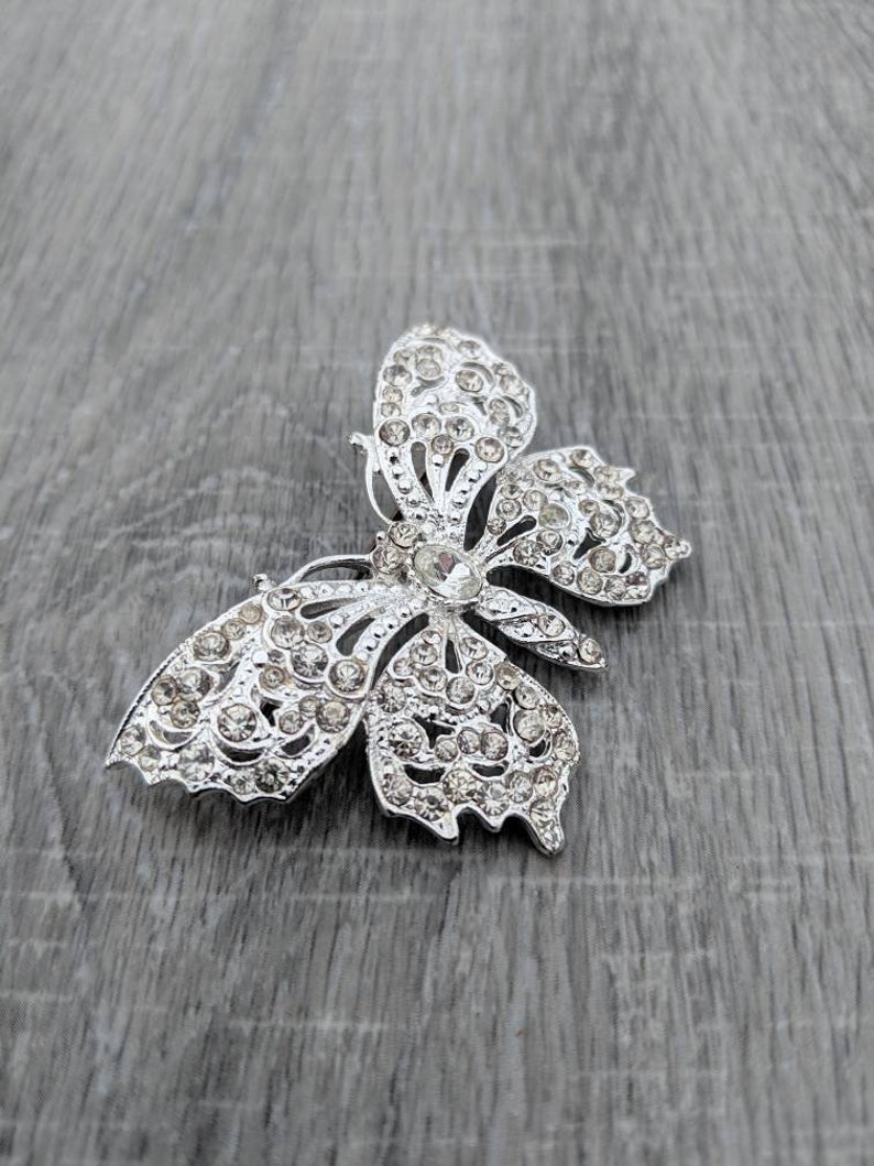 1928 Icy Clear Rhinestone and Silver Tone Filigree Butterfly - Etsy