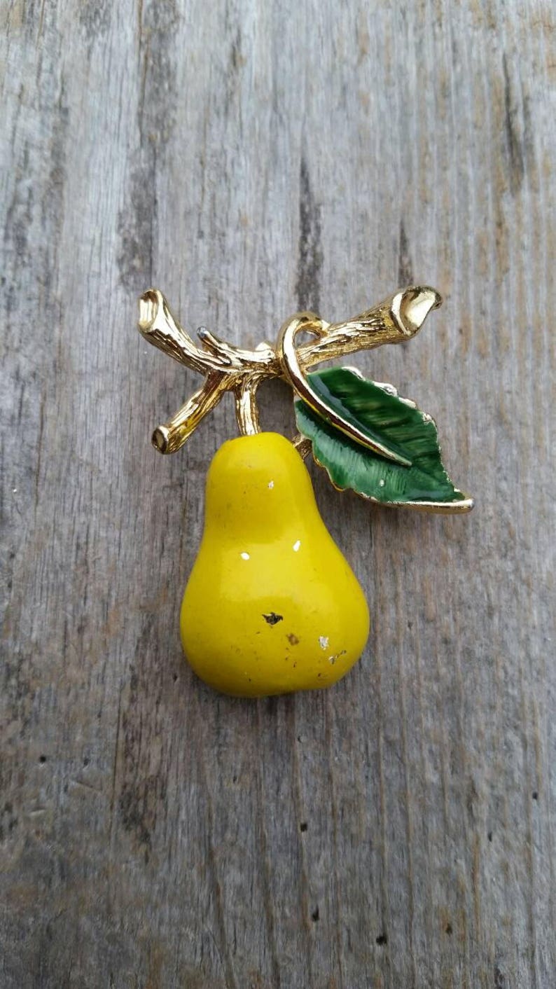 Pair of Gerry's Green and Yellow Enamel Pear Brooches - Etsy