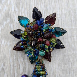 Large Rainbow Colored Rhinestone and Bead Starburst Tassel Dangle ...
