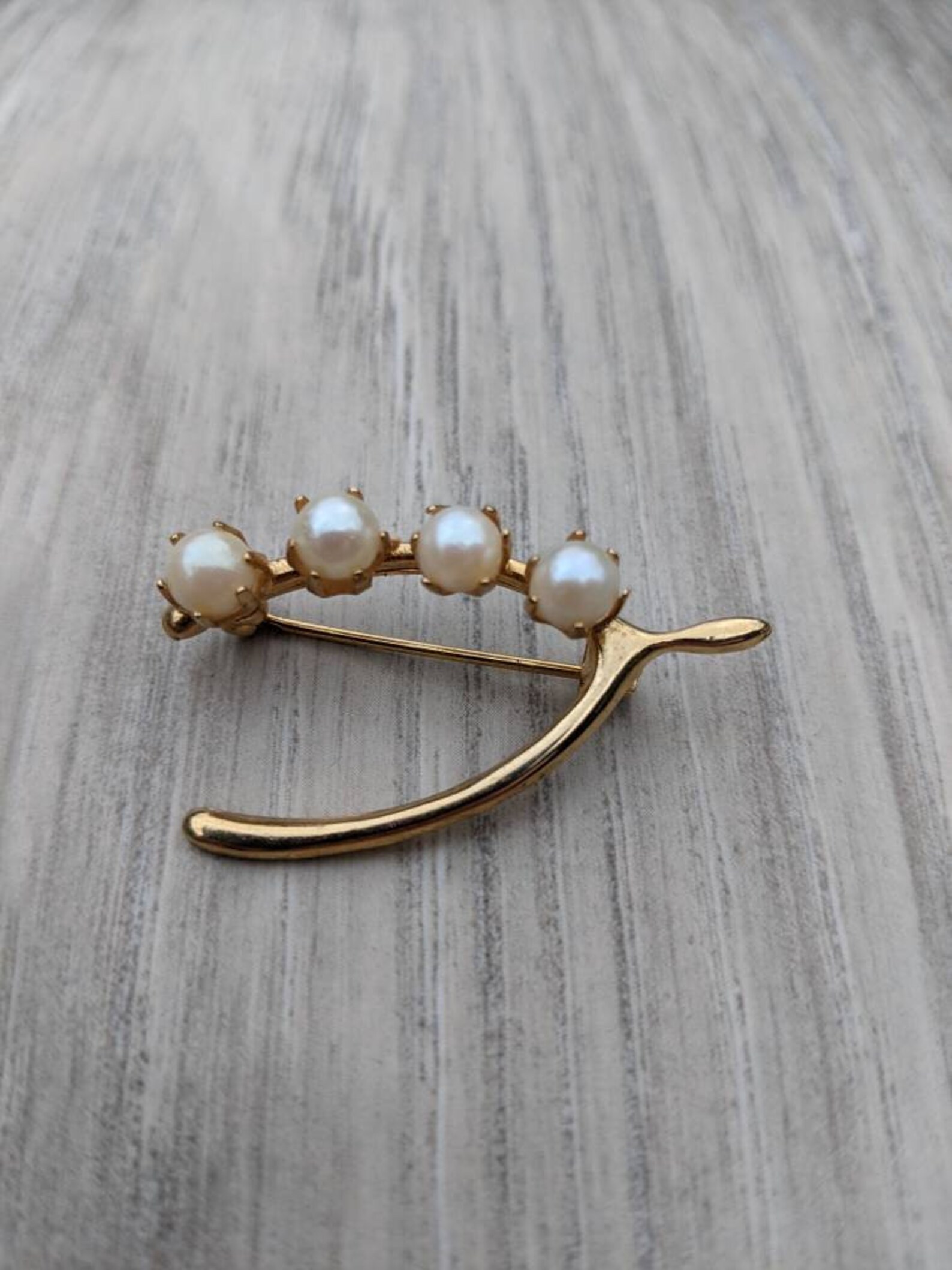 Faux Pearl and Gold Tone Metal Wishbone Brooch - Etsy UK