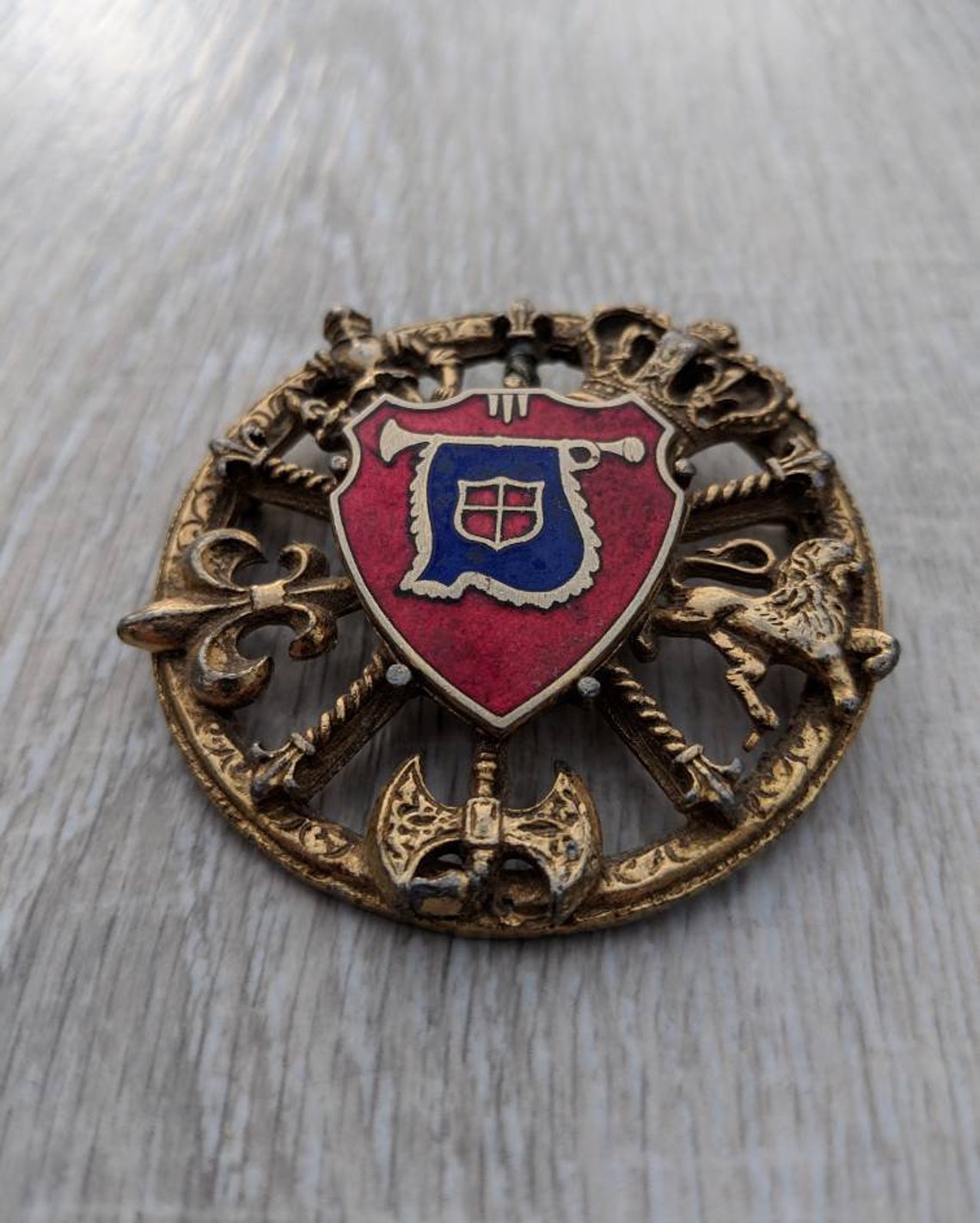 Red and Blue Enamel and Gold Tone Heraldic Coat of Arms Shield | Etsy