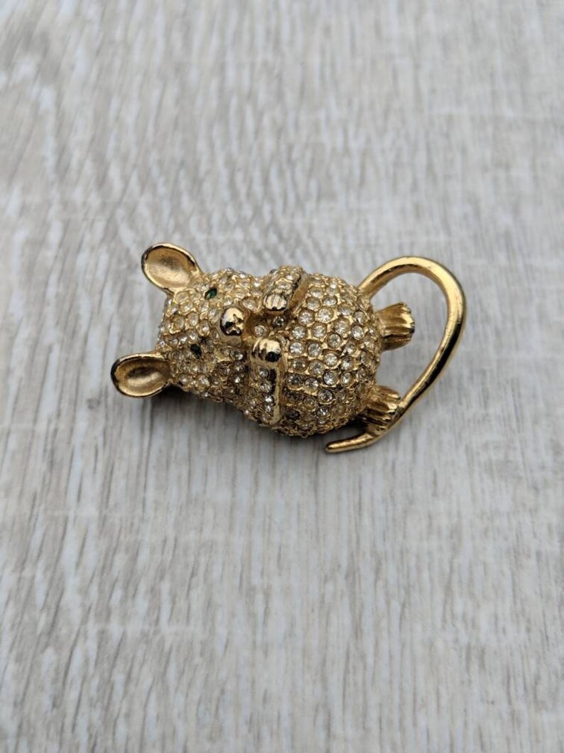 Sphinx Rhinestone Encrusted Three Dimensional Gold Tone Mouse | Etsy