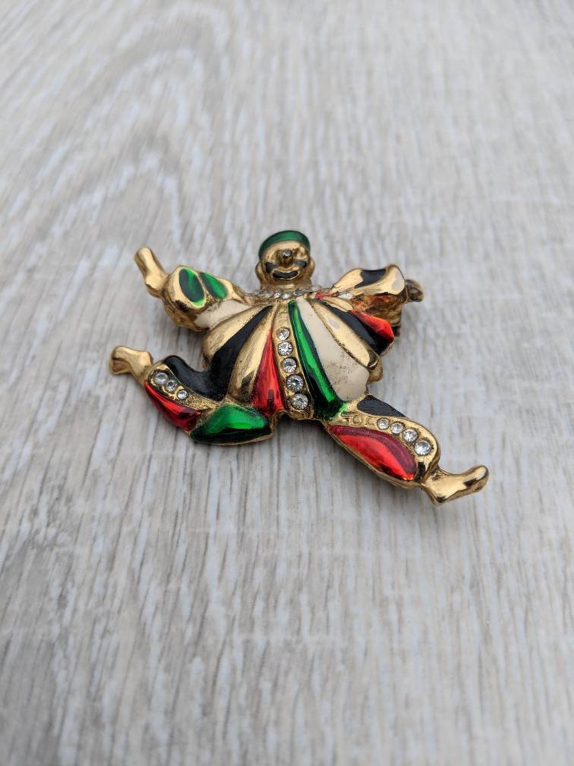 Colorful Enamel and Rhinestone Leaping Clown Brooch - Etsy
