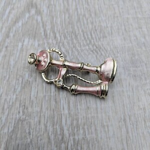 Pink Enamel and Rhinestone Candlestick Telephone Brooch - Etsy