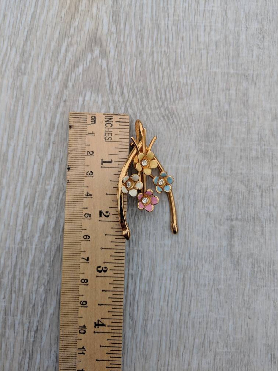 Gold Tone Wishbone With Pastel Enamel and Rhinestone Flowers Brooch - Etsy