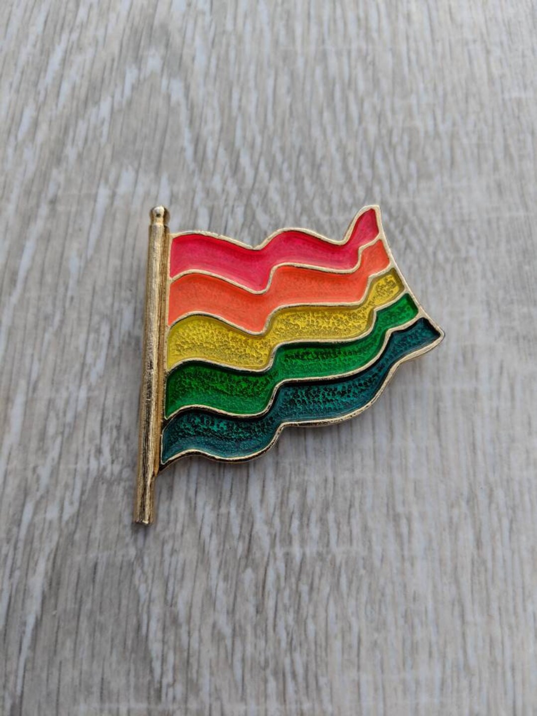 Colorful Rainbow Enamel and Gold Tone Waving Flag Brooch - Etsy