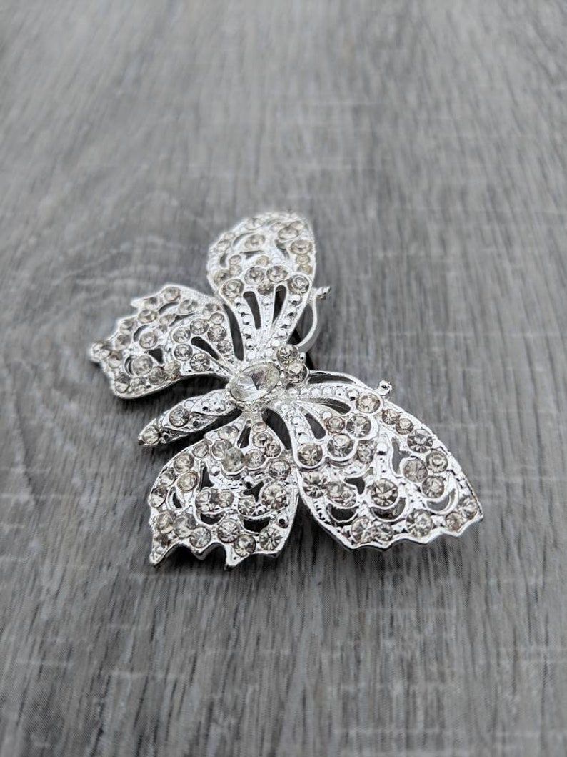 1928 Icy Clear Rhinestone and Silver Tone Filigree Butterfly - Etsy