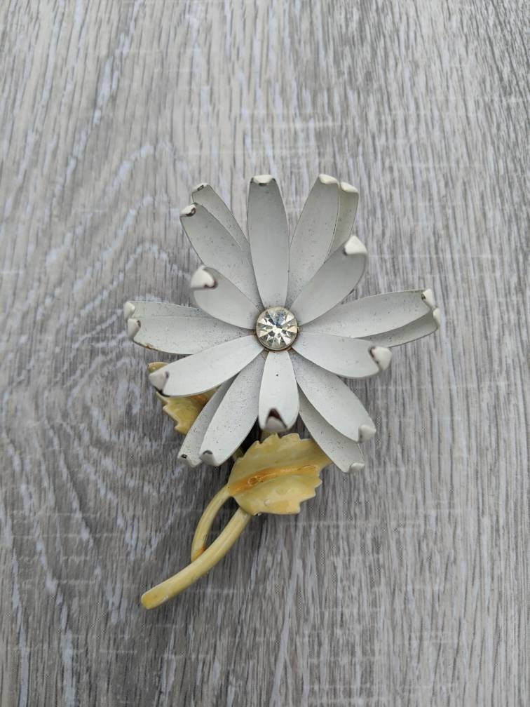 Snow White and Chartreuse Enamel, Clear Rhinestone, and Silver Tone ...