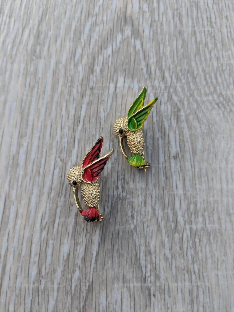Pair of Gerry's Red, Green, Yellow, and Black Enamel and Textured Gold ...