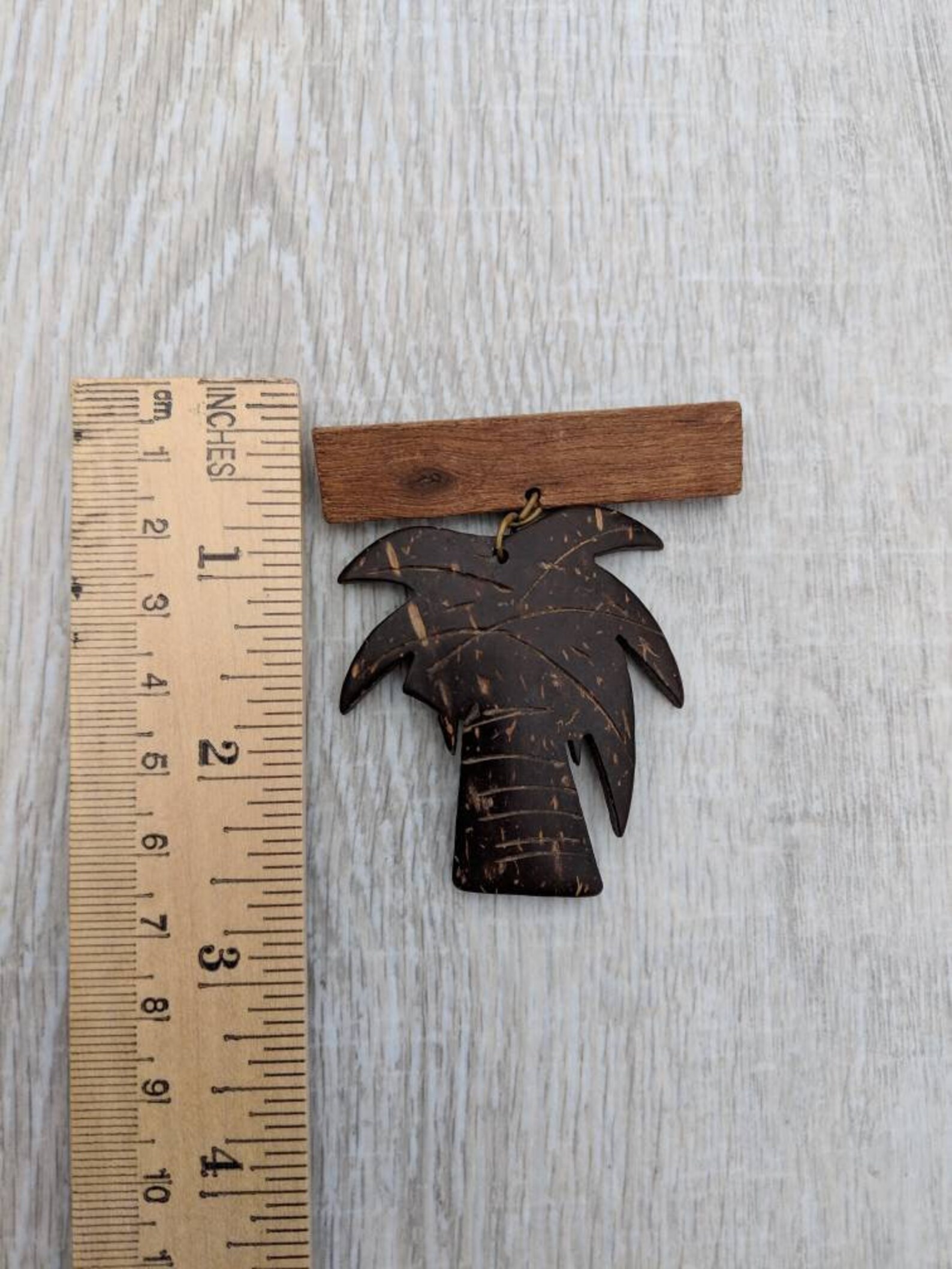 Coconut Shell and Wood Palm Tree Dangle Brooch - Etsy