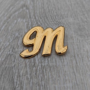 18K Gold Plated Cursive Capital Letter M Initial Monogram Brooch - Etsy