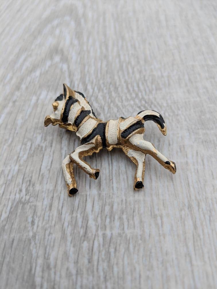 Black and White Enamel and Gold Tone Zebra Brooch | Etsy