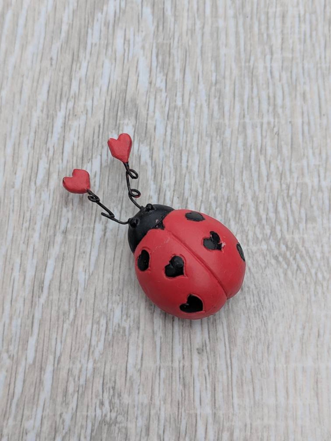 Cherry Red and Black Resin Ladybug With Heart Spots and Antennae Brooch ...
