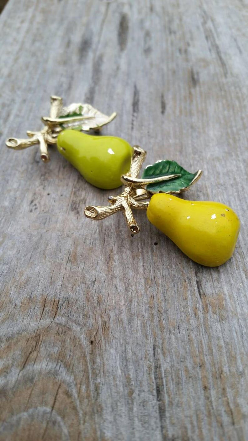 Pair of Gerry's Green and Yellow Enamel Pear Brooches - Etsy