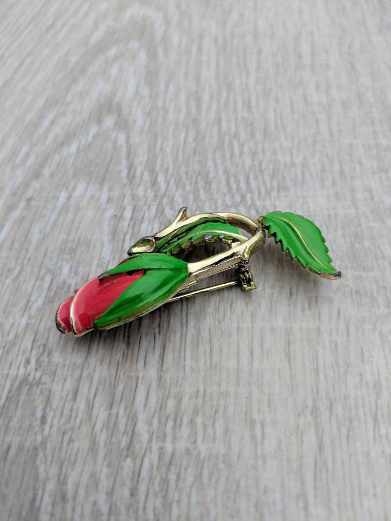 Cherry Red and Spring Green Enamel and Gold Tone Thorny | Etsy