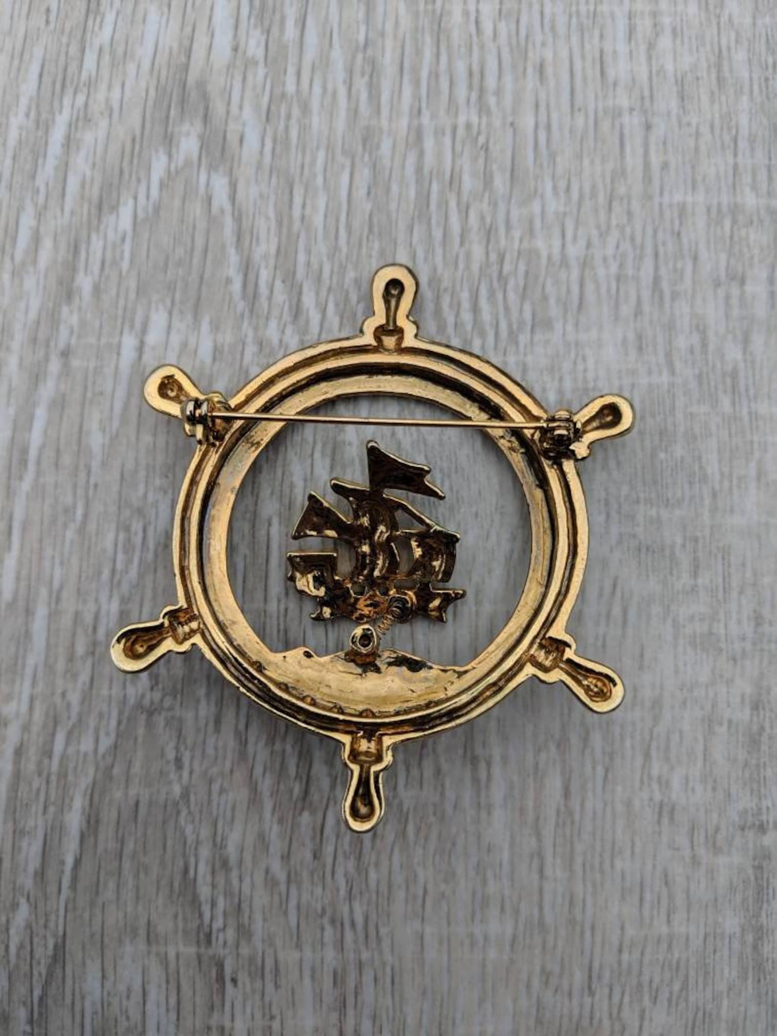 Gold Tone and Silver Tone Ship's Wheel With Ship Trembler Brooch - Etsy