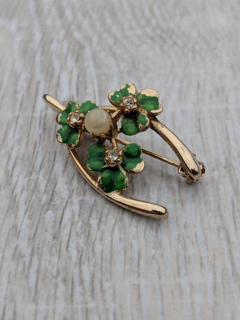 Gold Tone Wishbone With Enamel and Rhinestone Sharmrocks and - Etsy