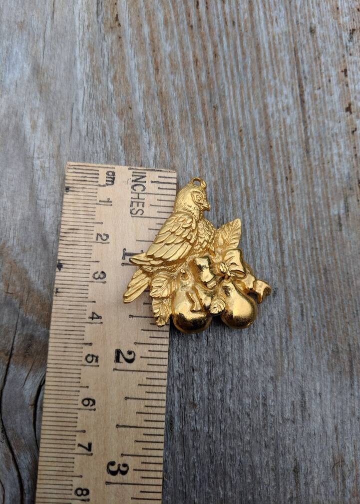 Robyn Rush 22K Gold Plated Partridge in a Pear Tree Brooch | Etsy
