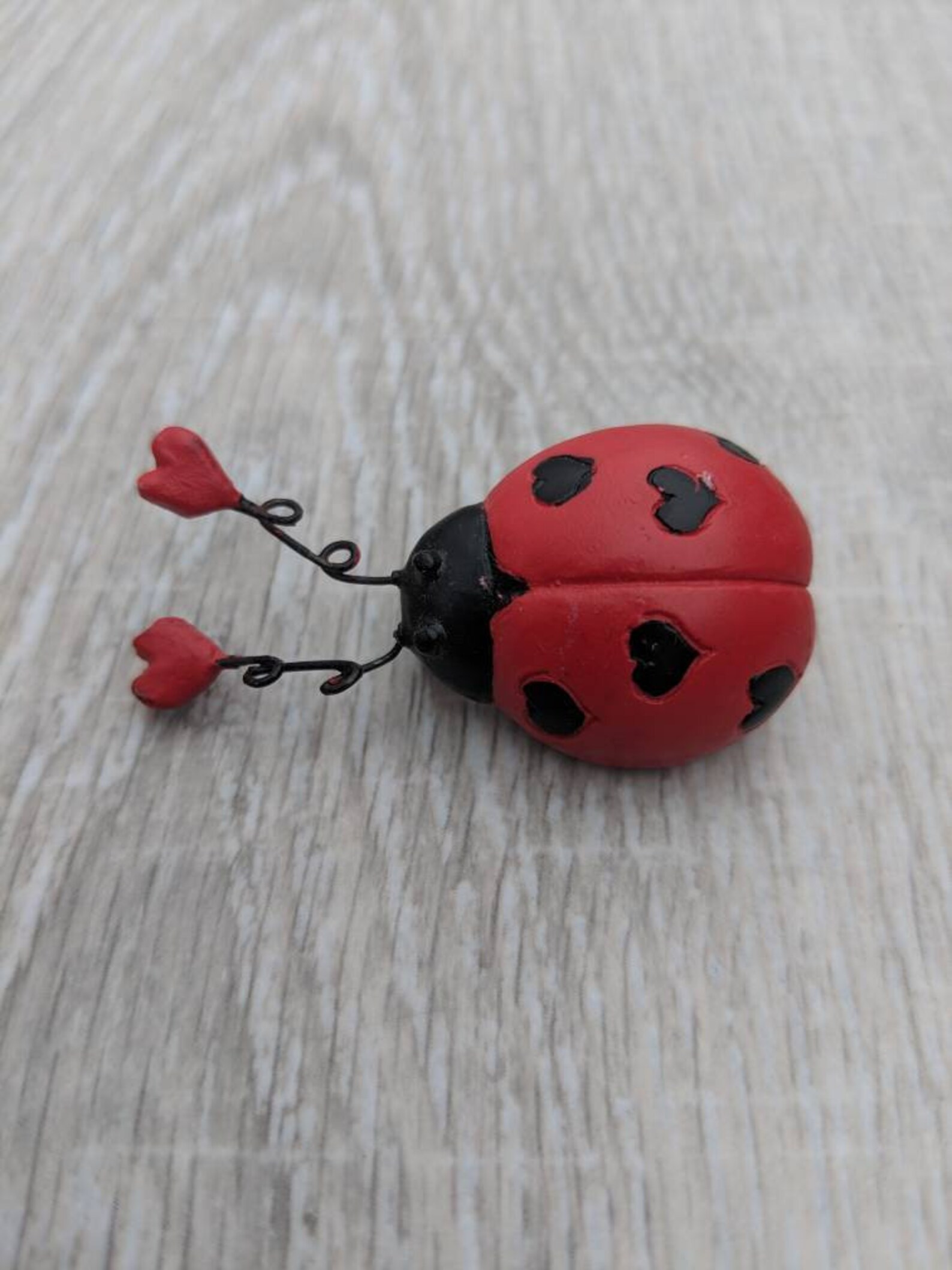Cherry Red and Black Resin Ladybug With Heart Spots and Antennae Brooch ...