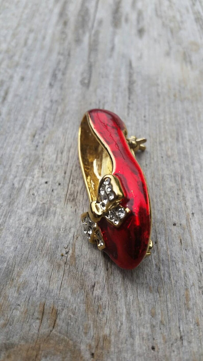 Enamel and Rhinestone Ruby Slipper Brooch - Etsy