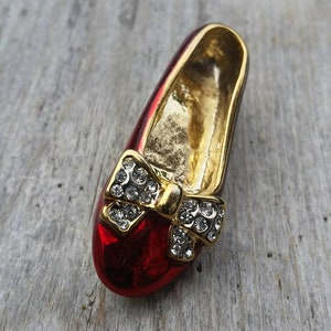 Enamel and Rhinestone Ruby Slipper Brooch - Etsy
