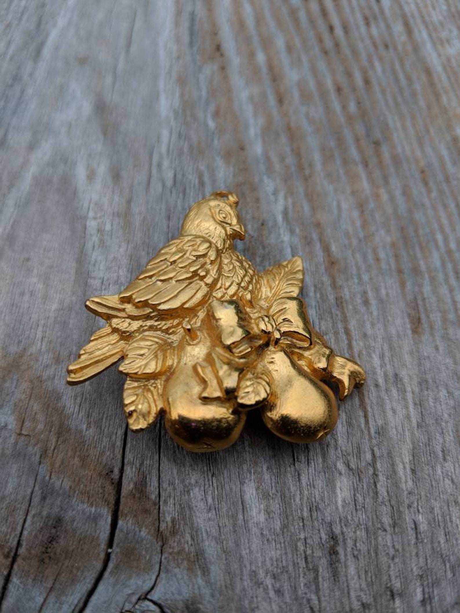Robyn Rush 22K Gold Plated Partridge in a Pear Tree Brooch - Etsy