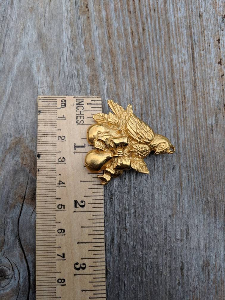 Robyn Rush 22K Gold Plated Partridge in a Pear Tree Brooch | Etsy