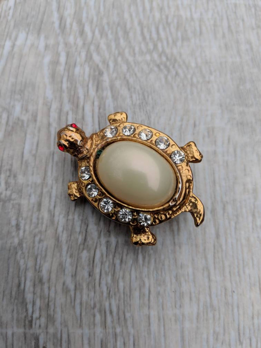 Rhinestone and Pearly Cabochon Turtle Brooch - Etsy