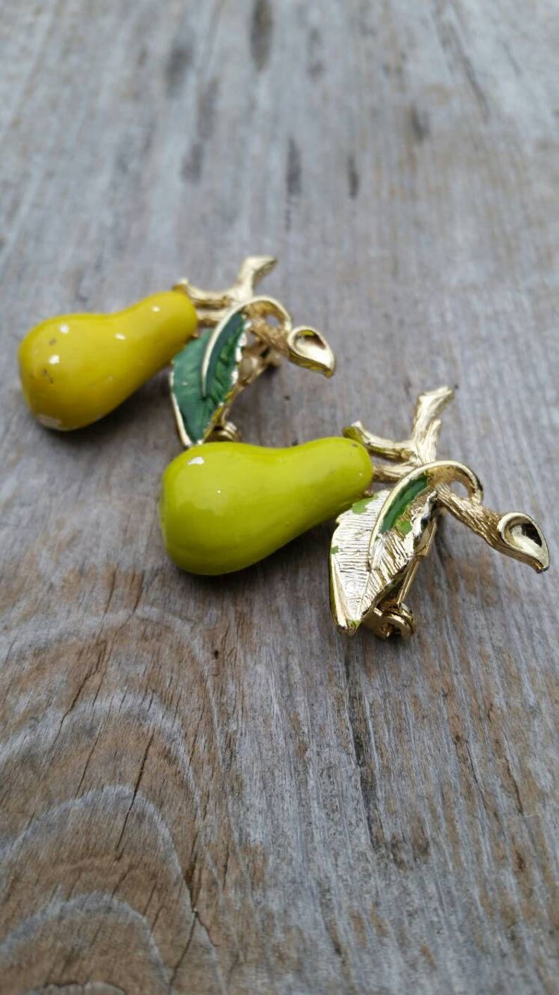 Pair of Gerry's Green and Yellow Enamel Pear Brooches - Etsy