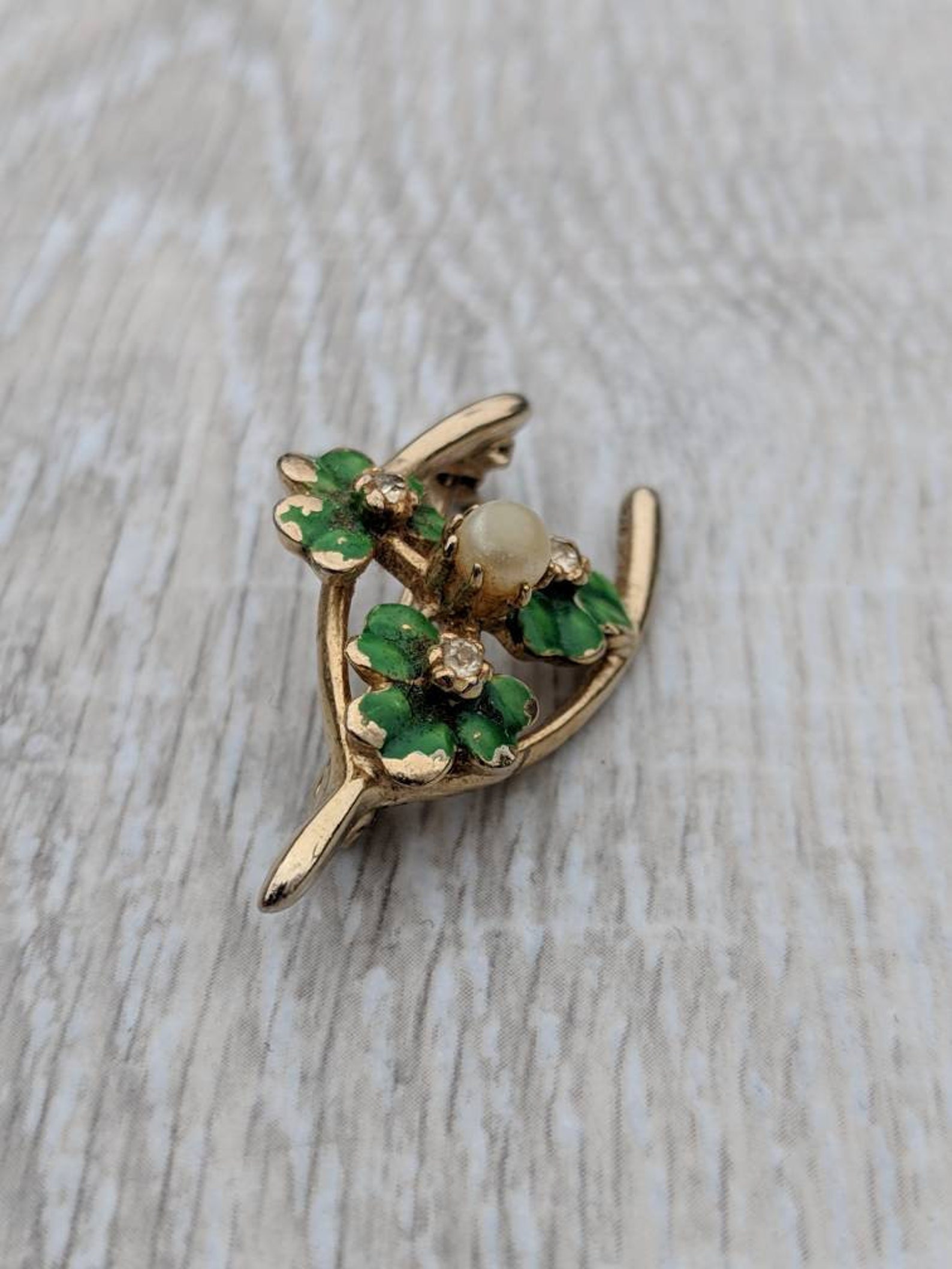 Gold Tone Wishbone With Enamel and Rhinestone Sharmrocks and - Etsy