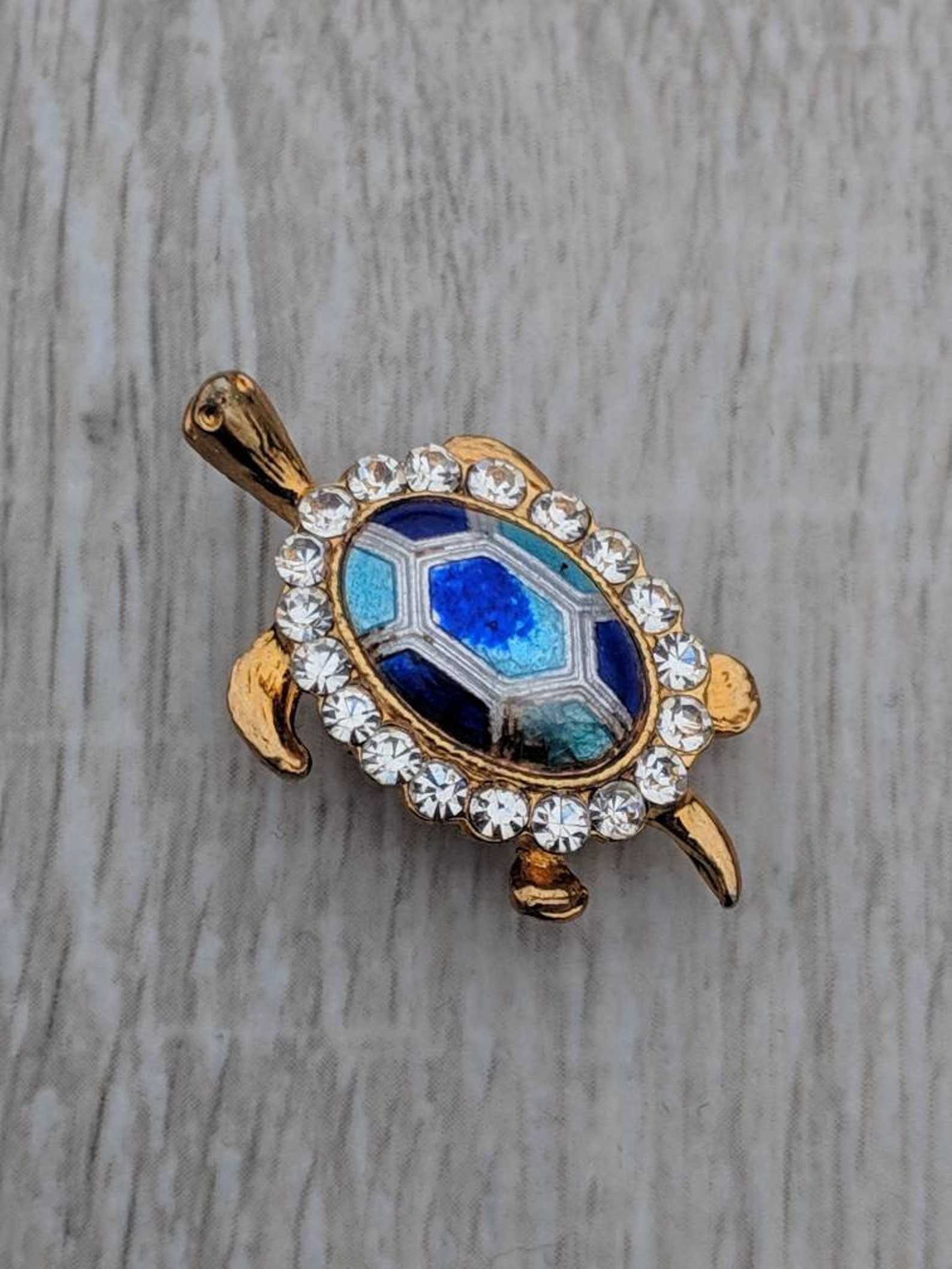 Sparkling Rhinestone and Blue Enamel Sea Turtle Brooch - Etsy