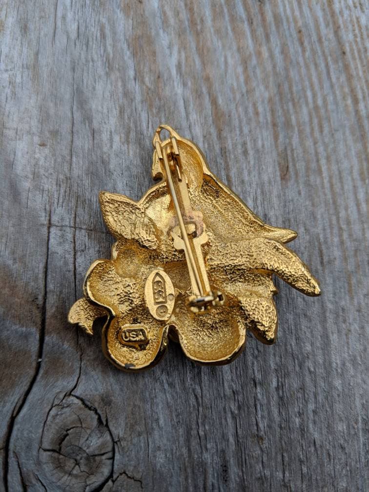 Robyn Rush 22K Gold Plated Partridge in a Pear Tree Brooch | Etsy