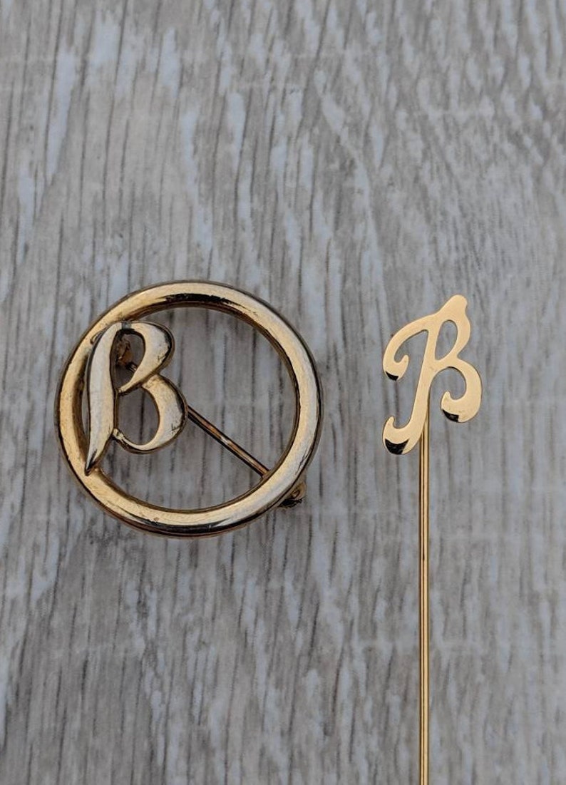 Set of Gold Tone Letter B Monogram Initial Brooch and Monet - Etsy