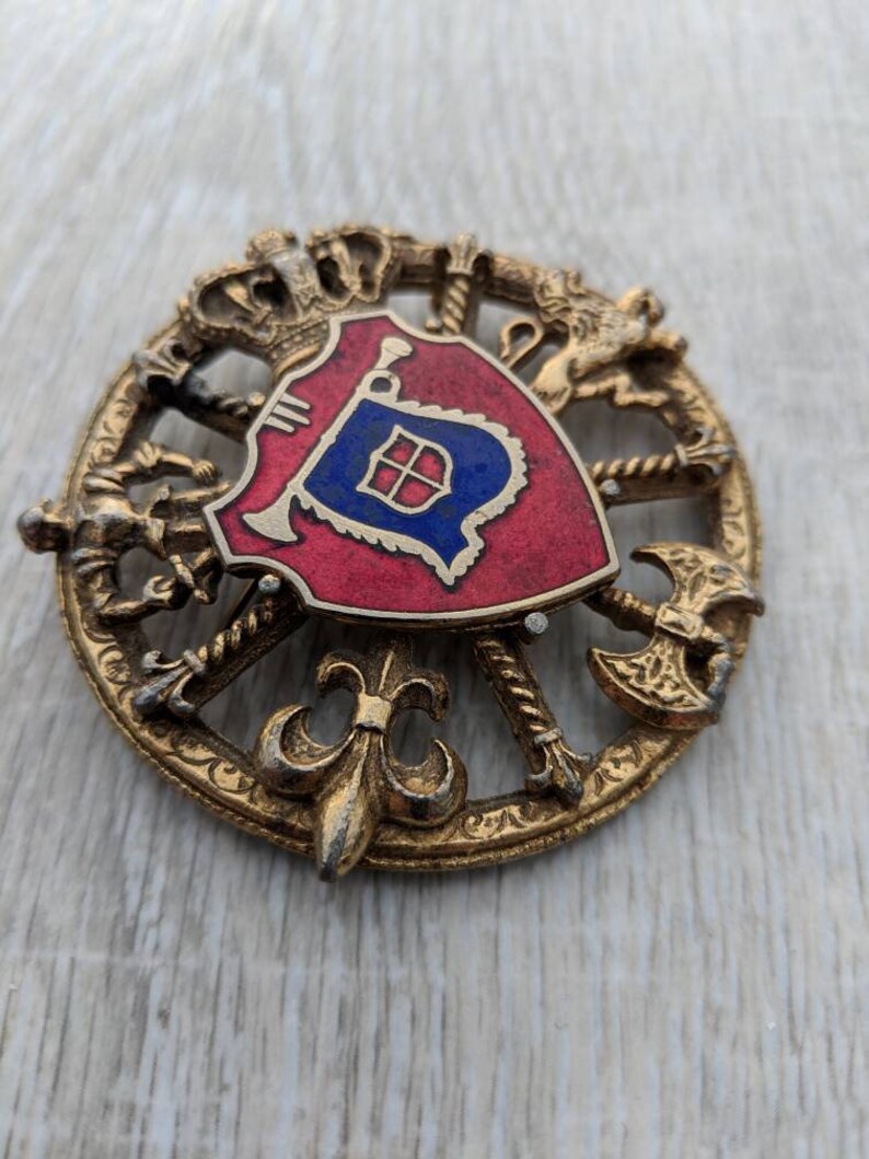 Red and Blue Enamel and Gold Tone Heraldic Coat of Arms Shield | Etsy