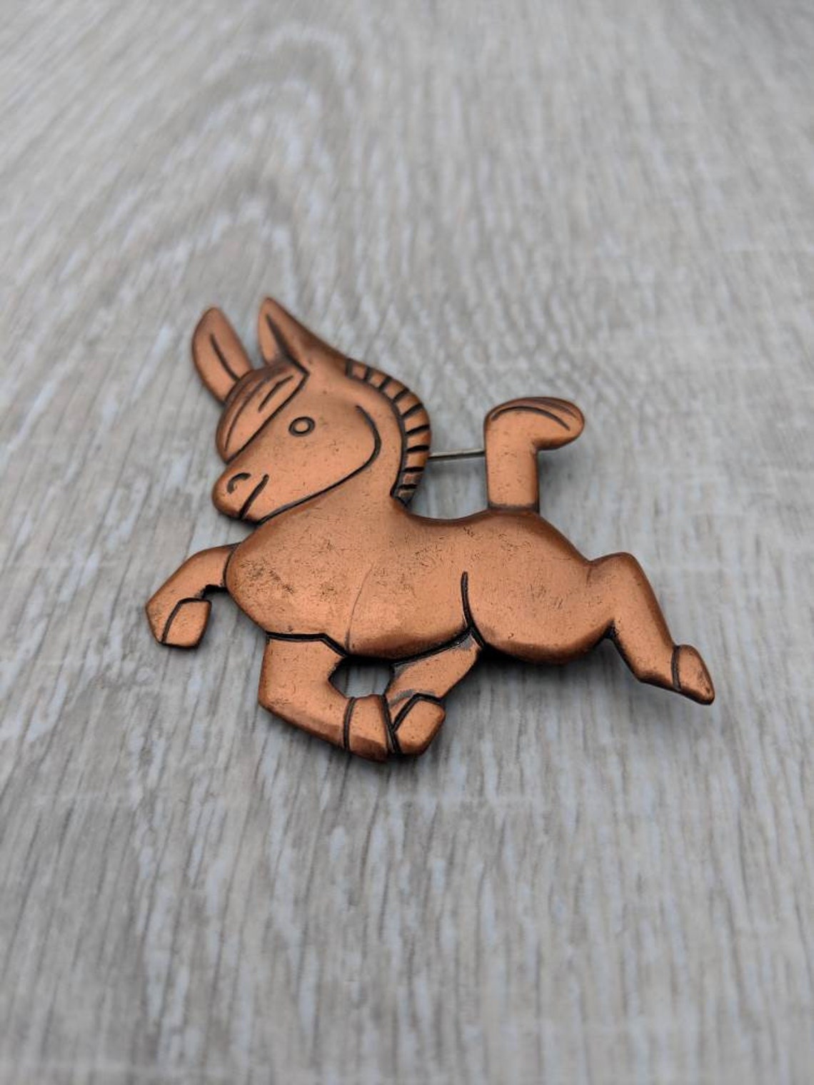 1950s Copper Playful Cartoon Donkey Brooch | Etsy