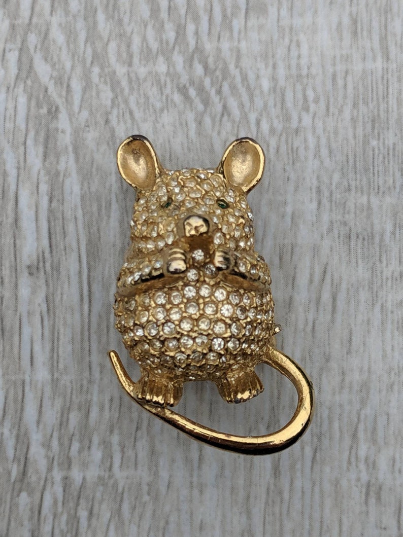 Sphinx Rhinestone Encrusted Three Dimensional Gold Tone Mouse | Etsy