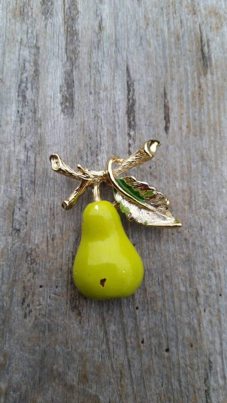 Pair of Gerry's Green and Yellow Enamel Pear Brooches - Etsy
