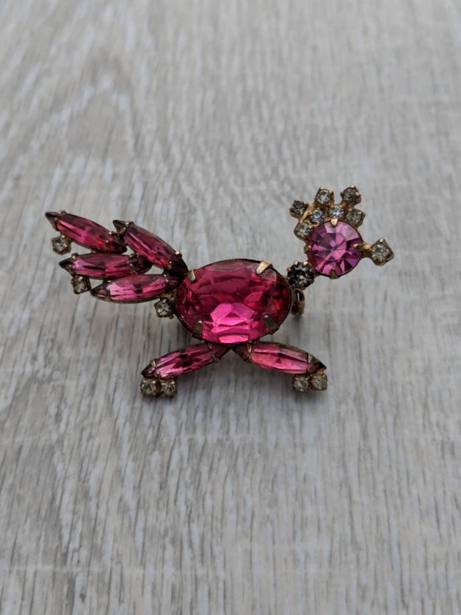 Bright Pink and Clear Rhinestone Roadrunner Brooch | Etsy
