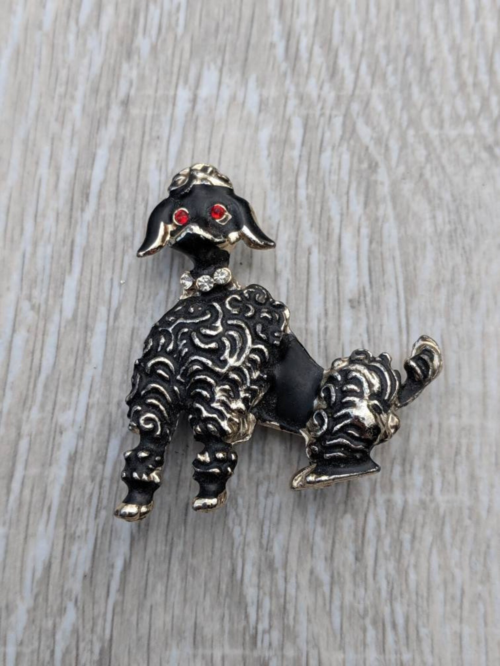 Pair of Black Enamel and Red Rhinestone Poodle Brooches - Etsy