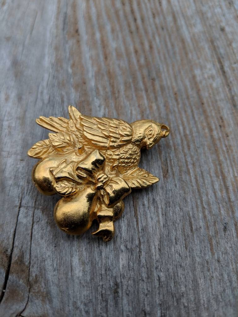 Robyn Rush 22K Gold Plated Partridge in a Pear Tree Brooch | Etsy