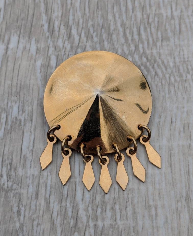 Gold Tone Shallow Cone with Sword Shaped Fringe Dangle Brooch | Etsy
