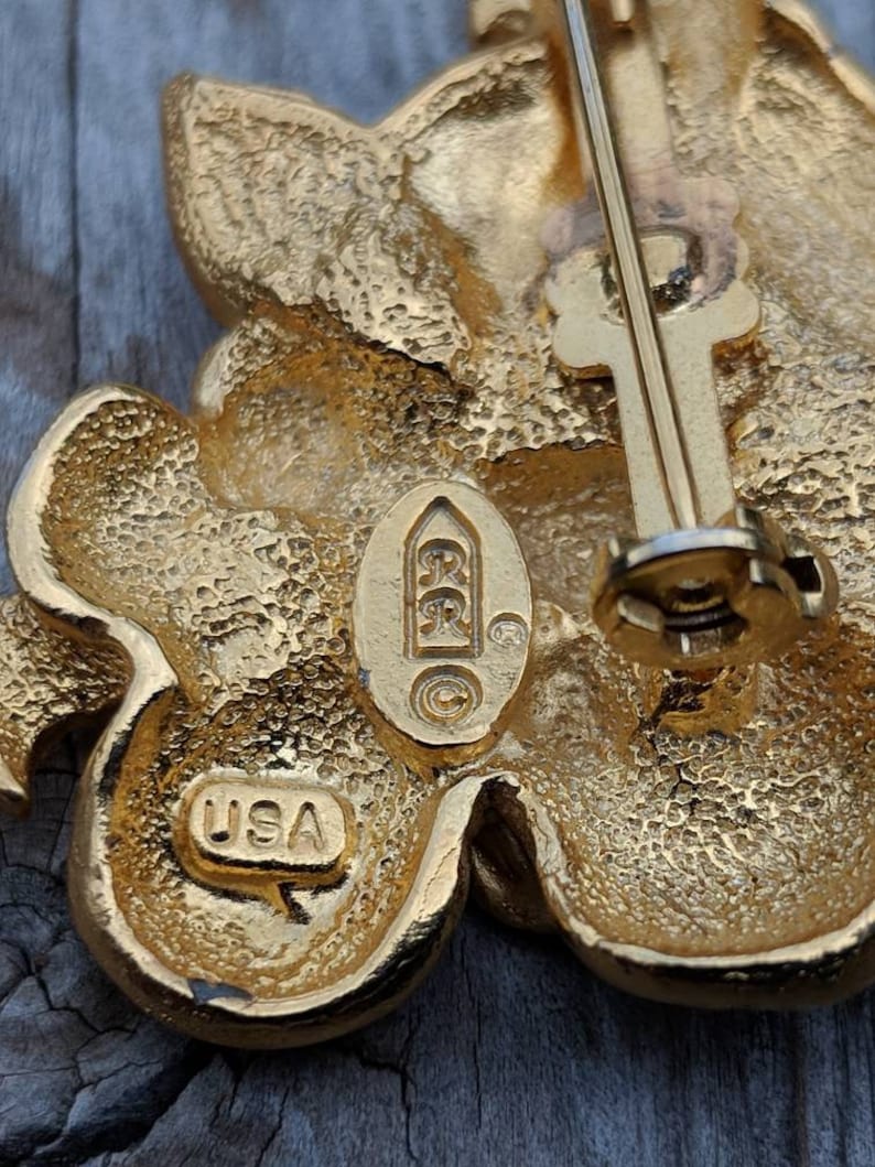 Robyn Rush 22K Gold Plated Partridge in a Pear Tree Brooch - Etsy