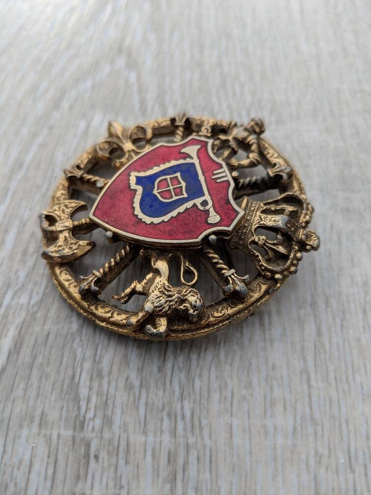Red and Blue Enamel and Gold Tone Heraldic Coat of Arms Shield | Etsy
