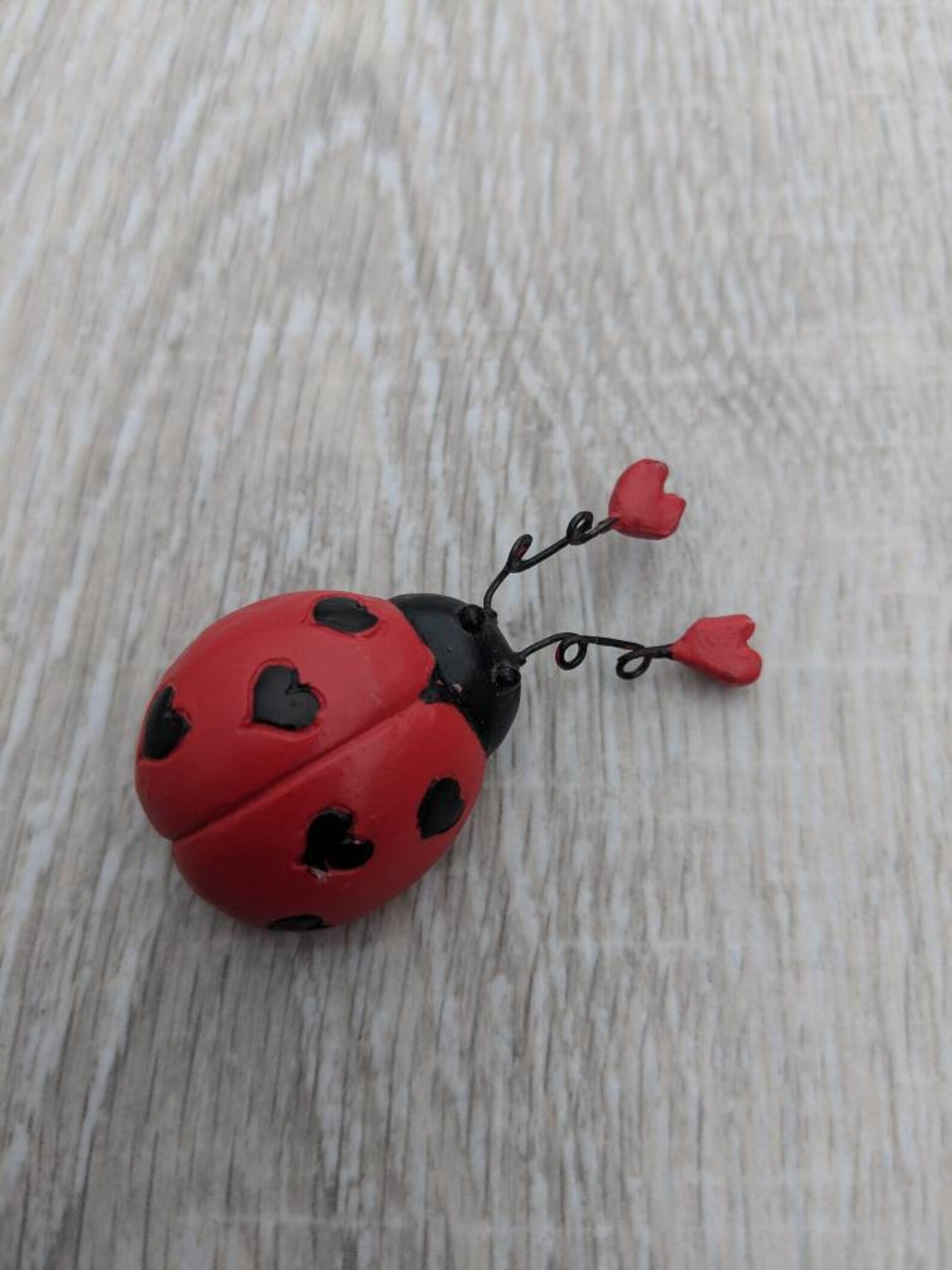 Cherry Red and Black Resin Ladybug With Heart Spots and Antennae Brooch ...