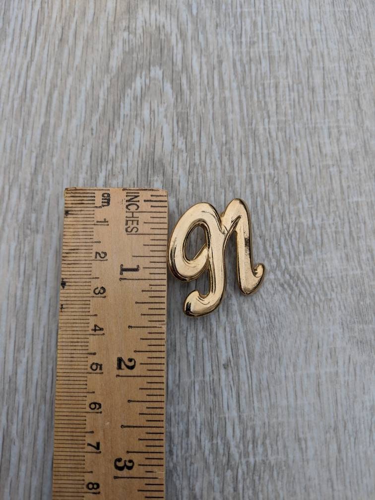 18K Gold Plated Cursive Lowercase Letter N Initial Monogram - Etsy